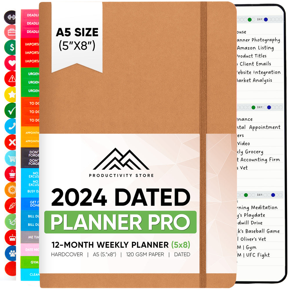 2024 Productivity Store Planner Pro (A5) - Faux Leather Cover - Monthly ...
