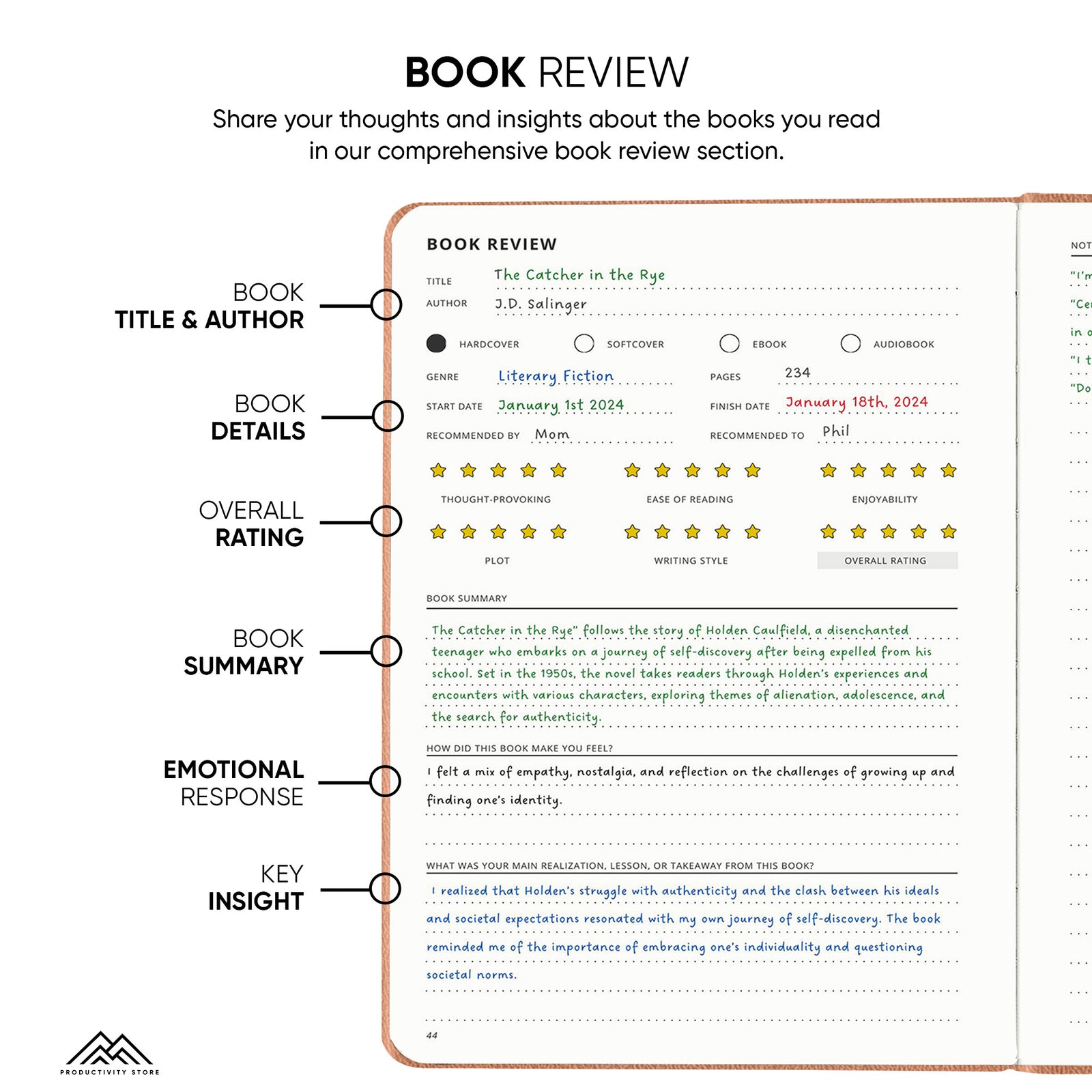 Reading Journal - A5 Size - Book Review & Reading Tracker - Convenient ...
